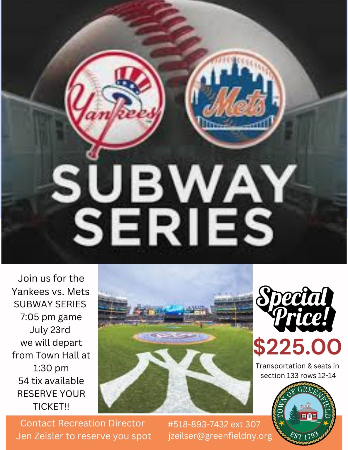Subway Series Bus Trip Tickets Now Available - Town of Greenfield